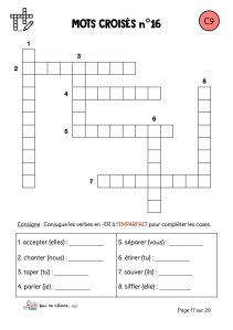 Conjugaison – les mots croisés – Bac de classe