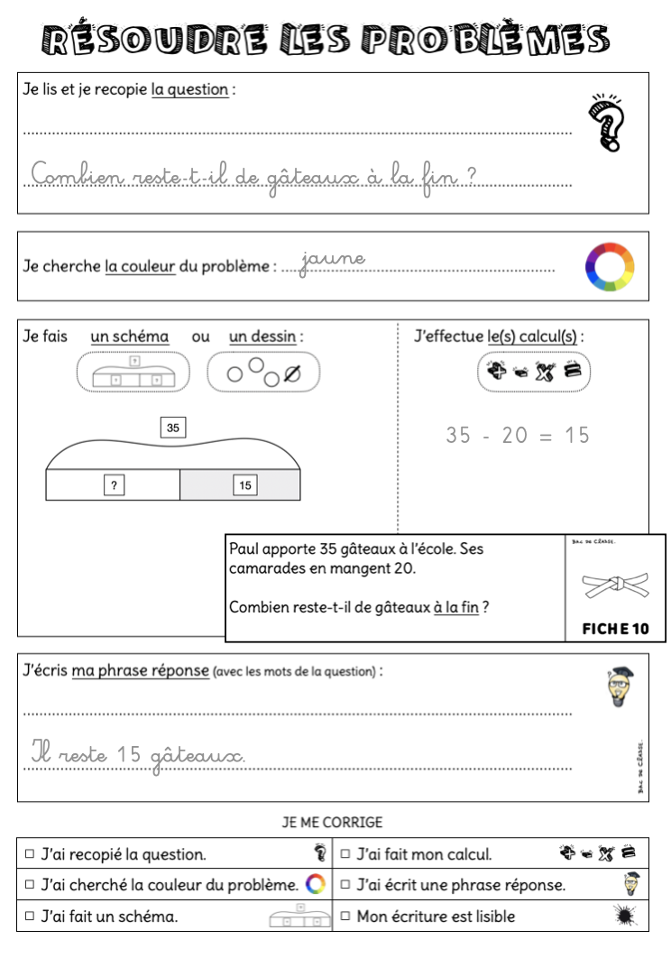 Résolution de problèmes – Ceintures CE1 – Bac de classe