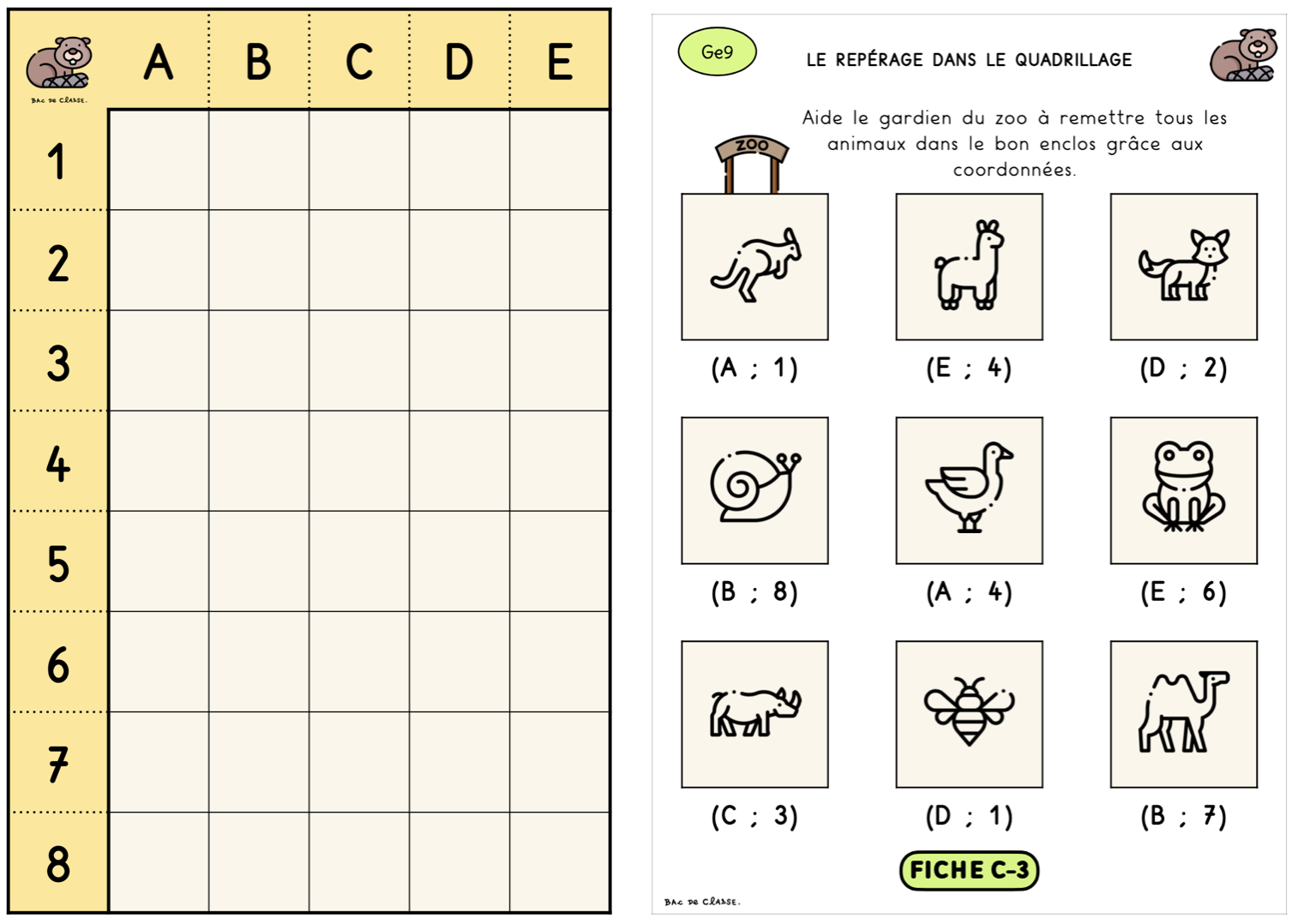 Quadrillage – Repérage et déplacement – Bac de classe