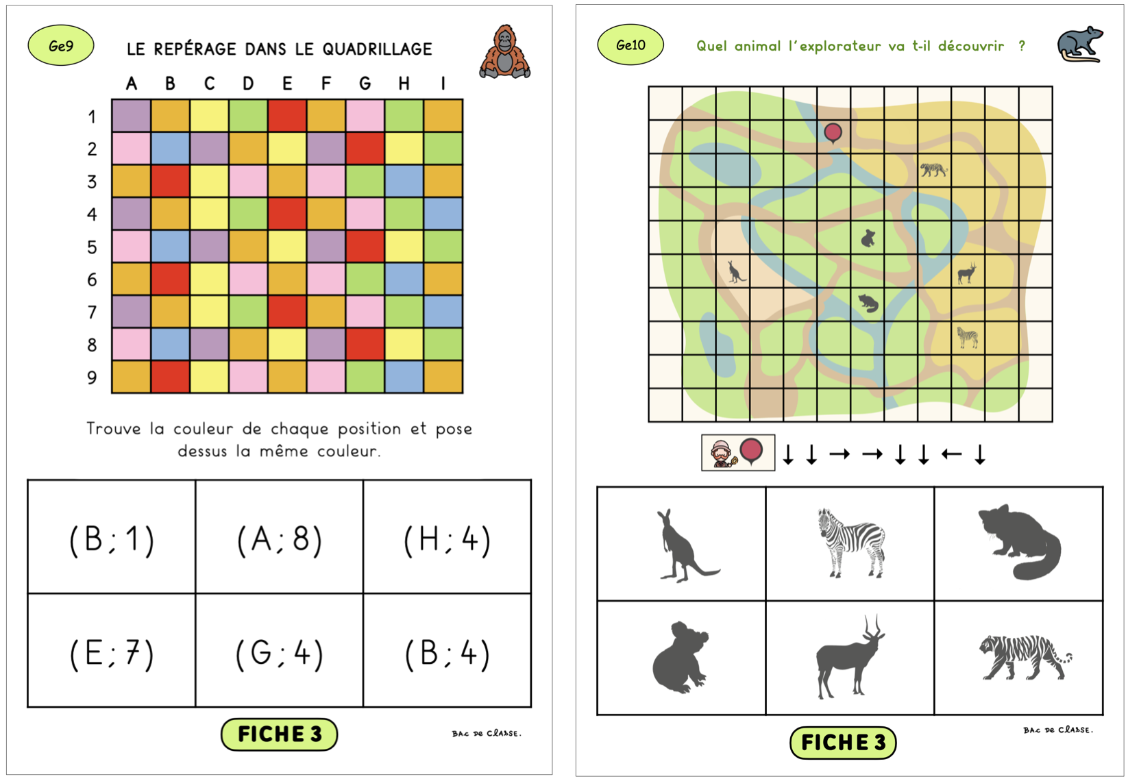 Quadrillage – Repérage et déplacement – Bac de classe