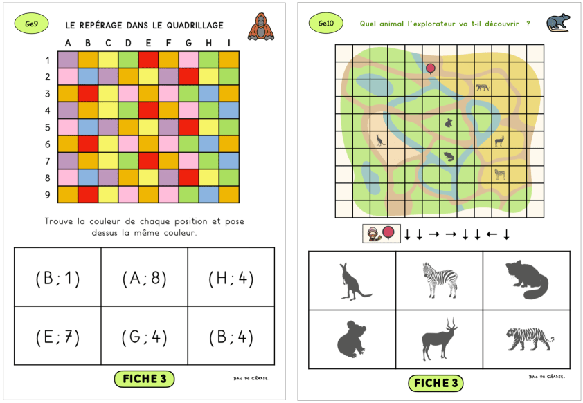 Quadrillage – Repérage et déplacement – Bac de classe