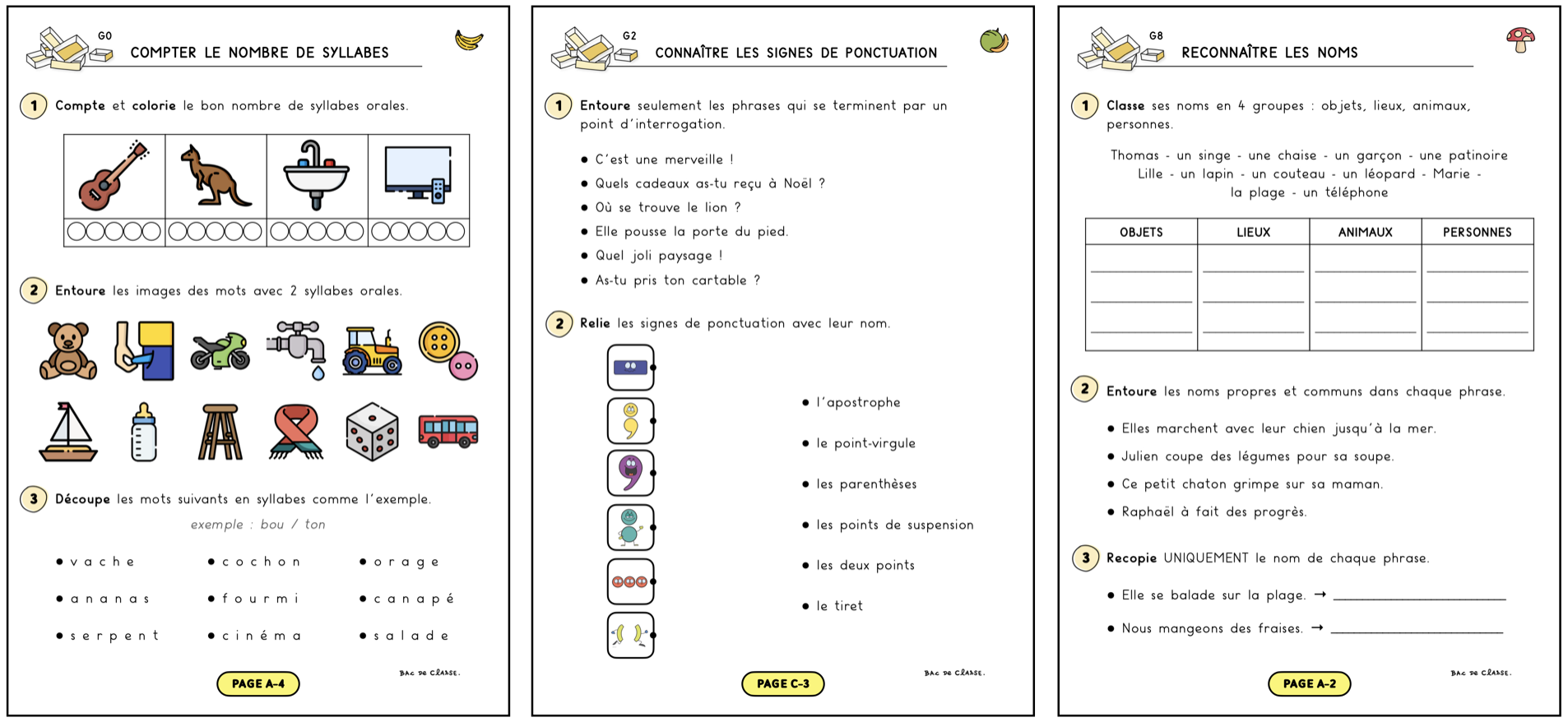 CE1 – Exercices de grammaire – Bac de classe