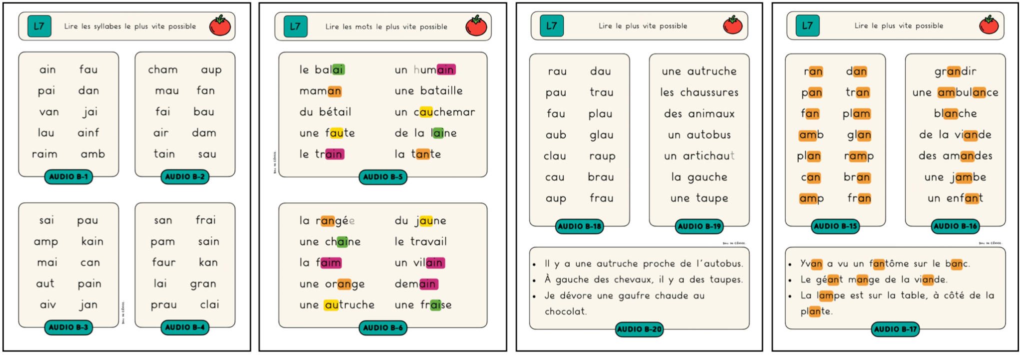 Les gammes de lecture CE1 (syllabes/mots/phrases) – Bac de classe