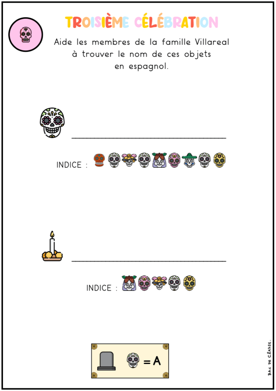 ESCAPE GAME CP/CE1 – Fiesta de los muertos – Bac de classe
